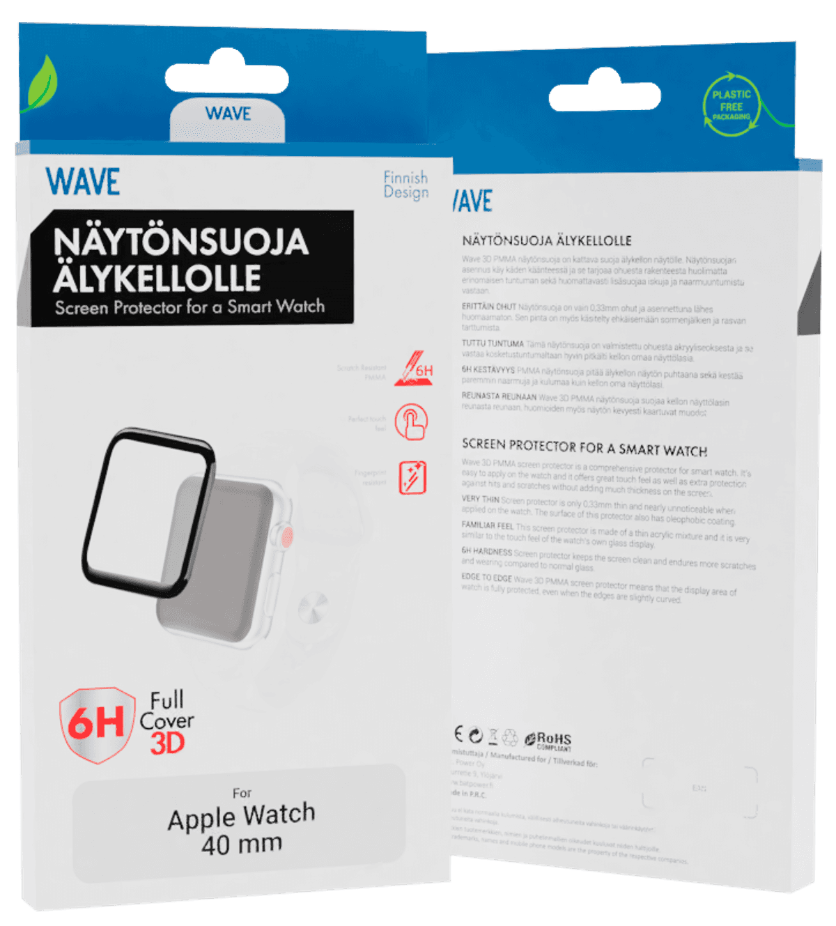 Wave 3D PMMA näytönsuoja, Apple Watch 40mm, Musta Kehys | Prisma.fi-verkkokauppa