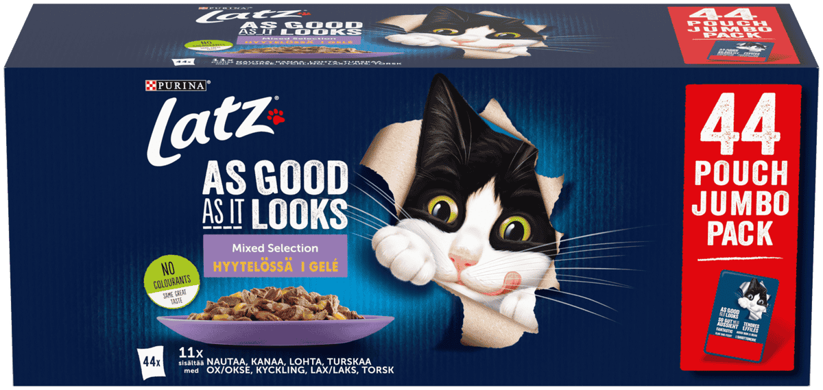 Latz 44x85g AGAIL Mixed lajitelma hyytelössä 4 varianttia kissanruoka ...