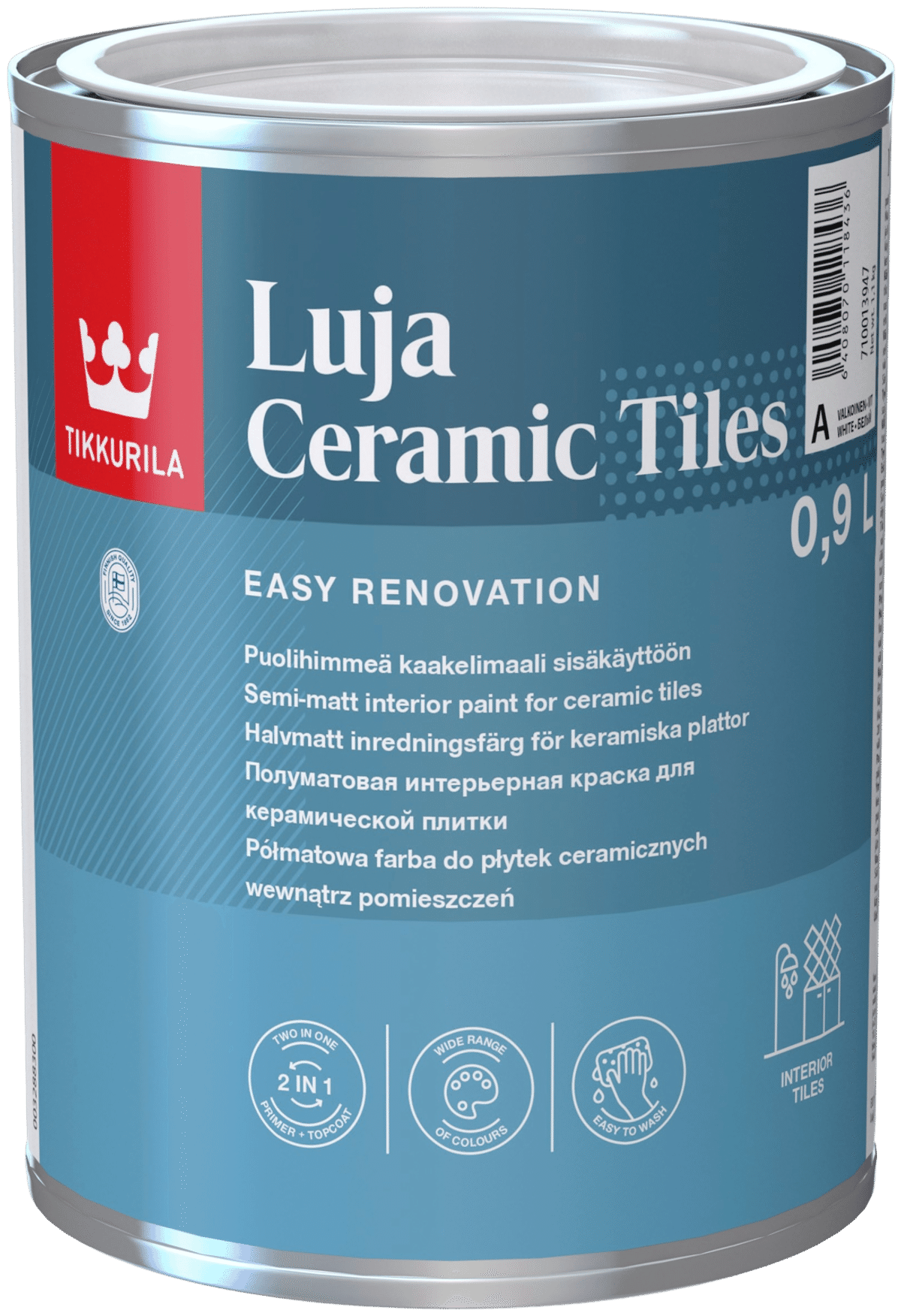Tikkurila kaakelimaali Luja Ceramic Tiles 0,9 l A valkoinen ...