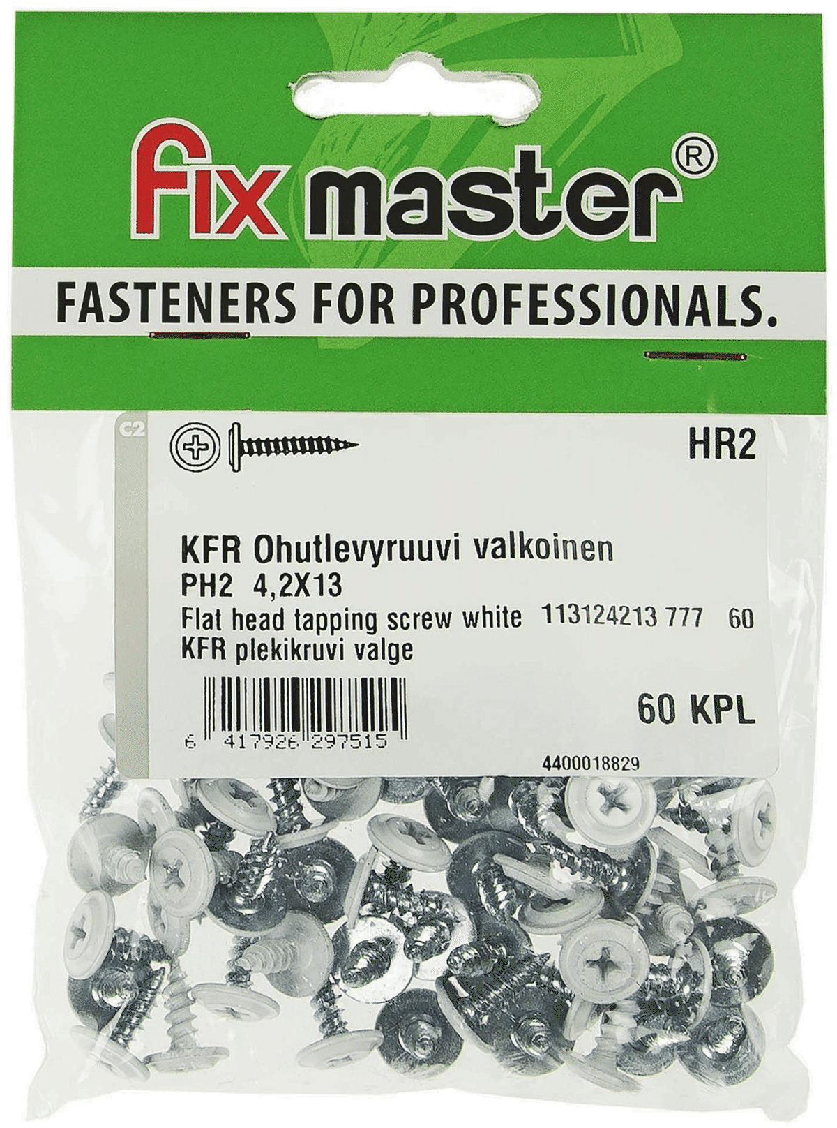 Fix Master KFR ohutlevyruuvi 4,2X13 PH2 valkoinen 60kpl | Prisma.fi ...