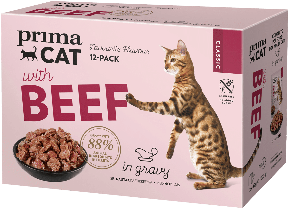 PrimaCat Classic Nautaa kastikkeessa 12 x 85 g | Prisma.fi-verkkokauppa