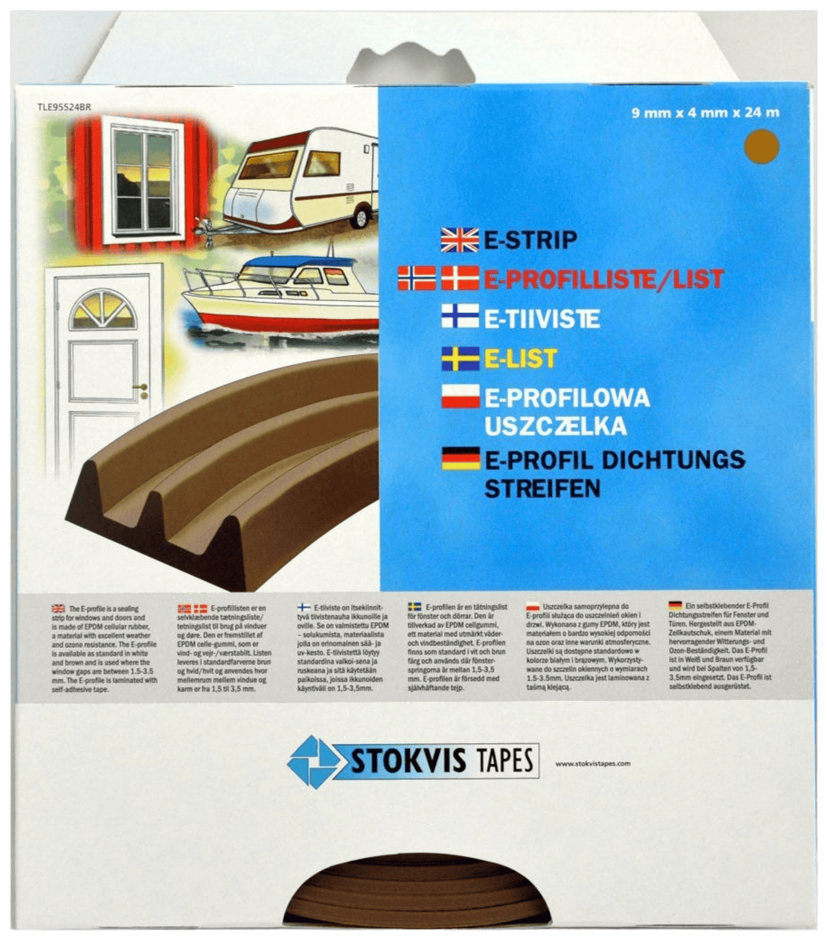 Stokvis Tapes ikkuna- ja ovitiiviste E-profiili EPDM 24m ruskea | Prisma.fi-verkkokauppa