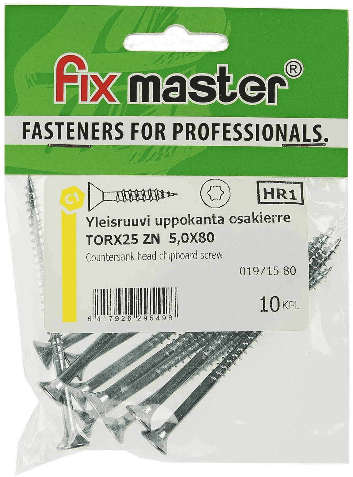 Fix Master yleisruuvi uppokanta osakierre 5X80 torx25 sinkitty 10kpl | Prisma verkkokauppa
