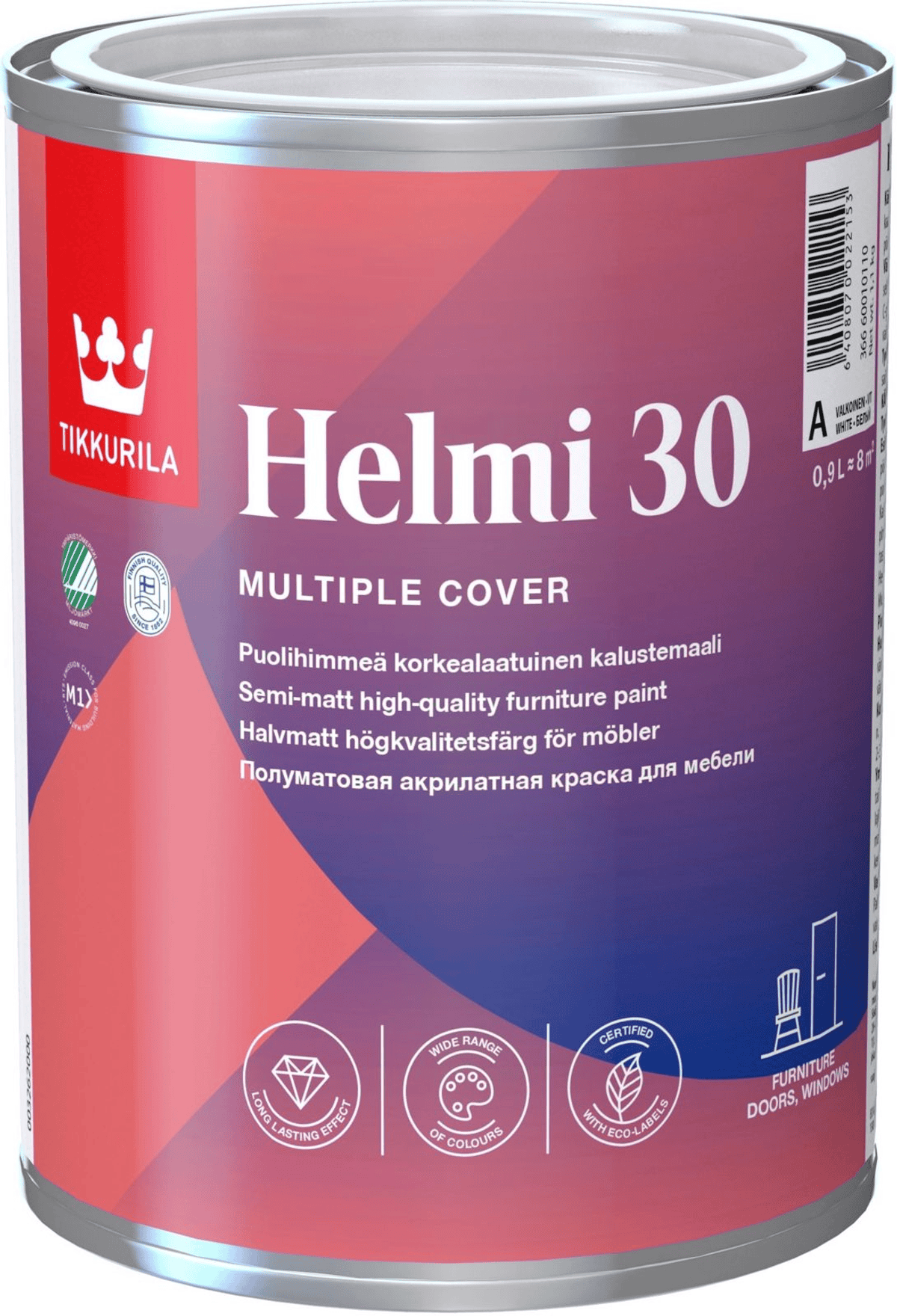 Tikkurila kalustemaali Helmi 30 0,9 l C sävytettävä puolihimmeä ...