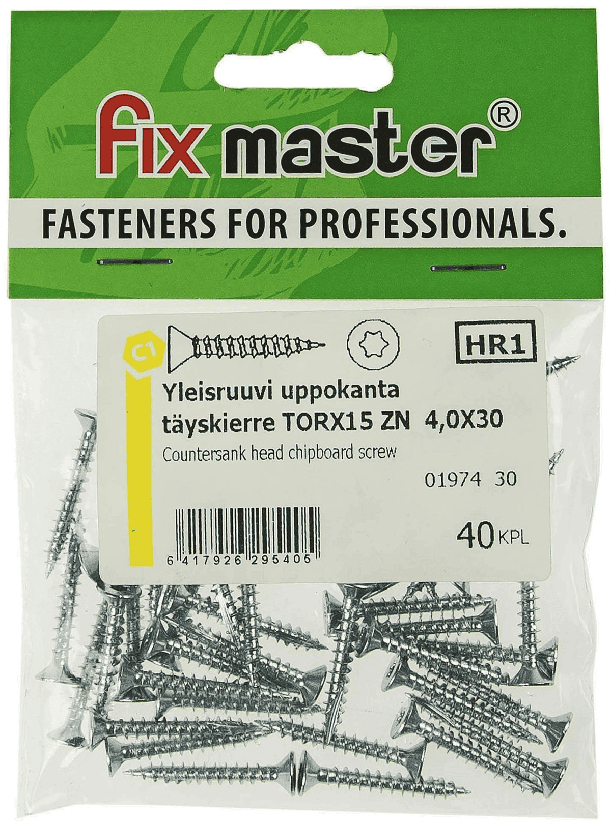 Fix Master yleisruuvi uppokanta täyskierre torx15 4,0X30 sinkitty 40kpl ...