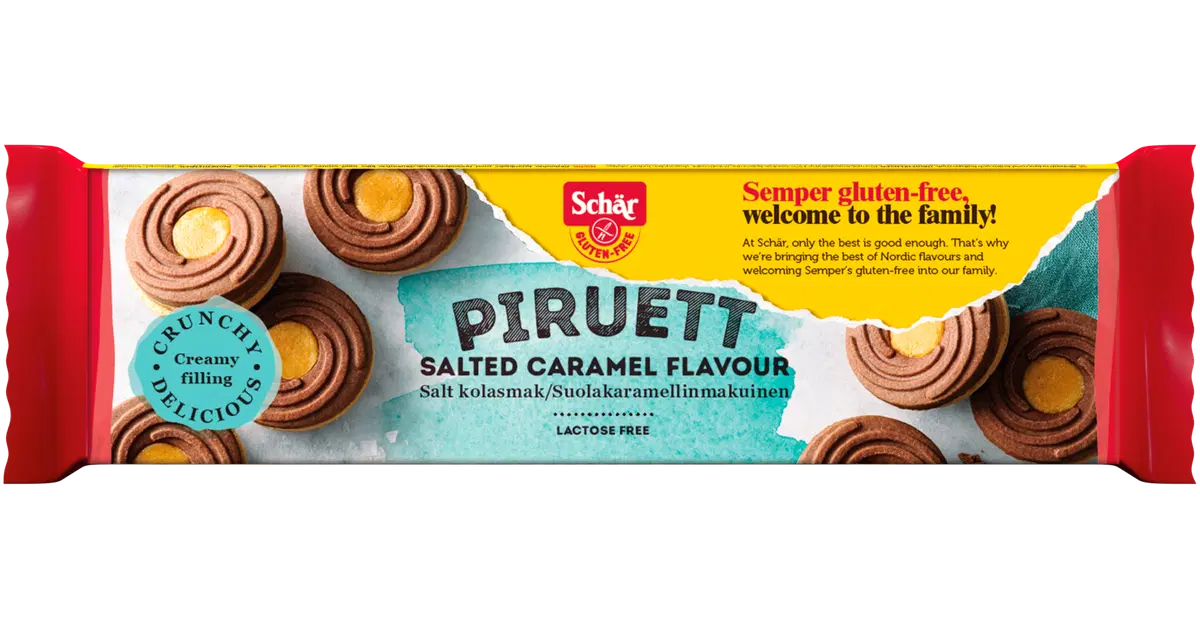 Schär Piruett salted caramel -makuinen täytekeksi gluteeniton 110g | S ...