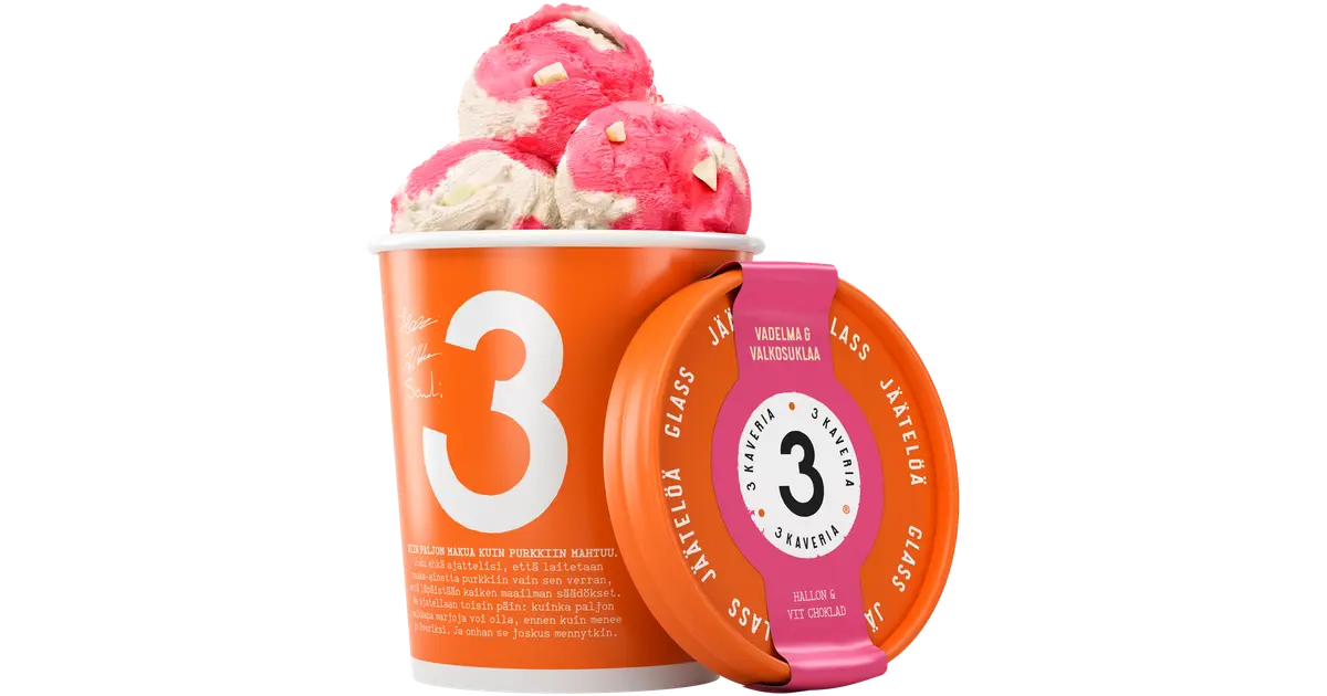 Kolmen Kaverin Jäätelö Vadelma & Valkosuklaa jäätelö 500ml/400g | S-kaupat ruoan verkkokauppa
