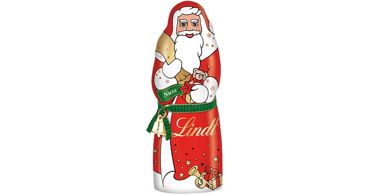 Lindt SANTA Claus Joulupukki maitosuklaakuvio hasselpähkinäpaloilla ...