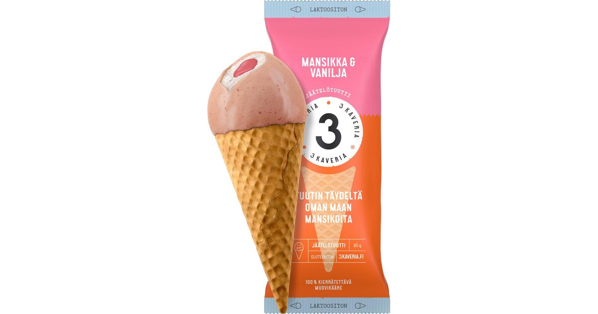 3 Kaveria Laktoositon Mansikka & Vanilja jäätelötuutti 150ml/95g | S-kaupat ruoan verkkokauppa