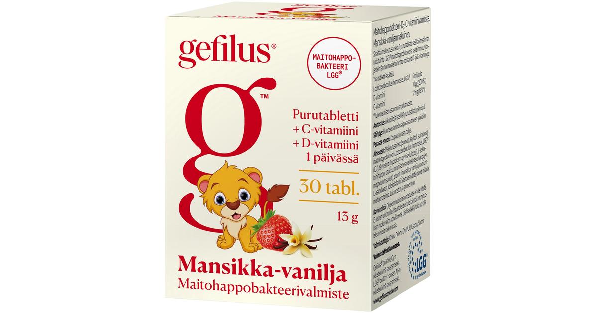 Gefilus mansikka maitohappobakteeri-D3-C-vitamiinivalmiste purutabletti ...
