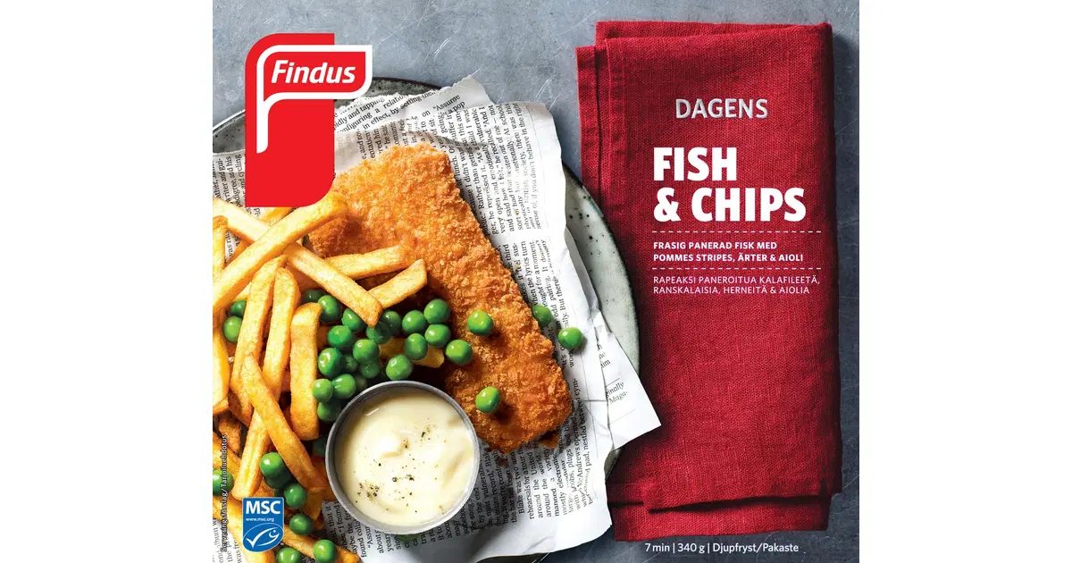 Findus Dagens Fish & Chips MSC 340g, pakaste | S-kaupat ruoan verkkokauppa