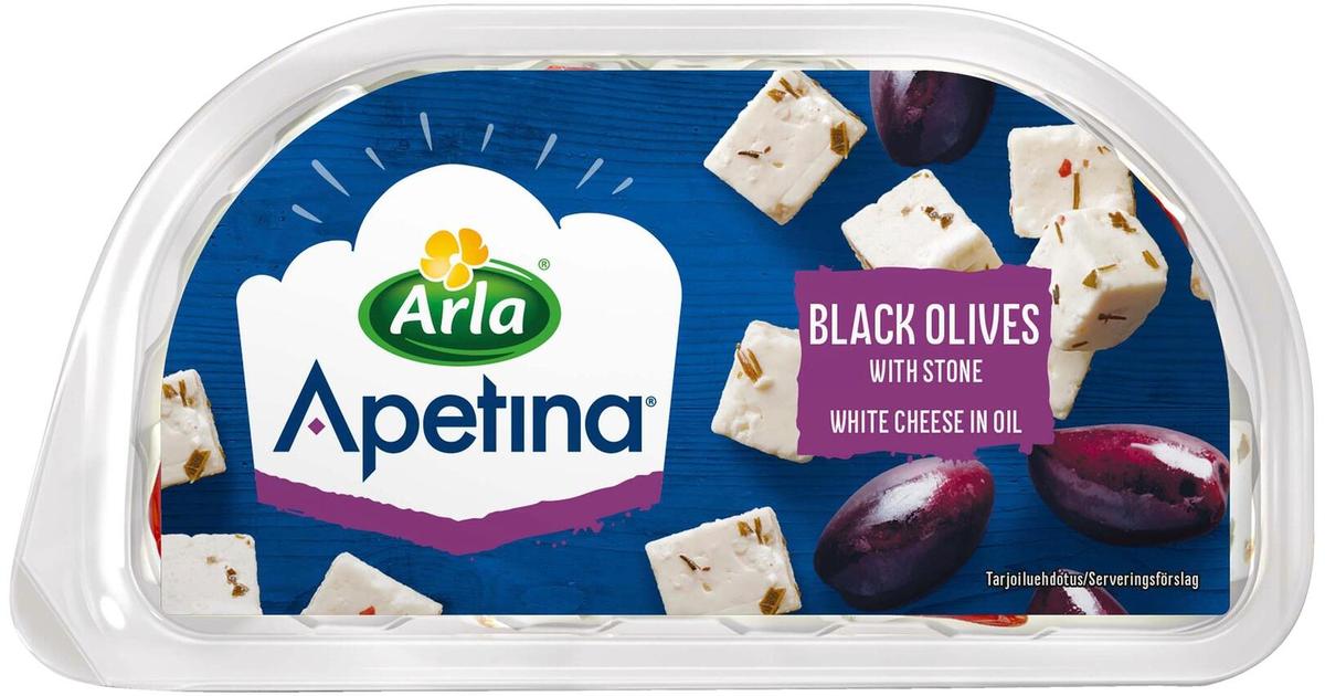 Apetina 100/60g snack salaattijuusto kuutioina ja mustia oliiveja ...