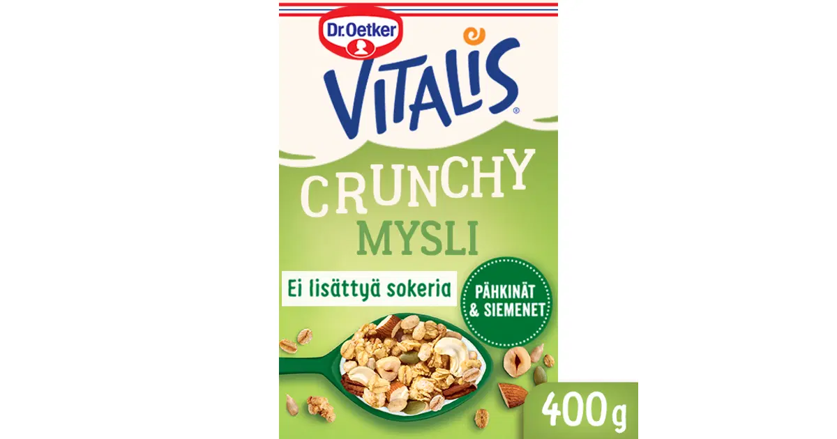 Dr. Oetker Vitalis Crunchy Ei lisättyä sokeria pähkinät & siemenet ...