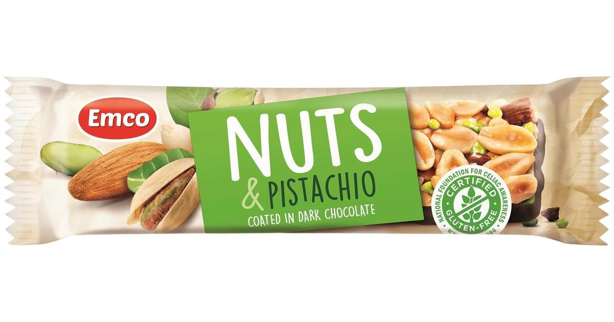 Emco gluteenivaba pähklibatoon mandlite ja pistaatsiapähklitega, pooleldi kaetud tumeda ...