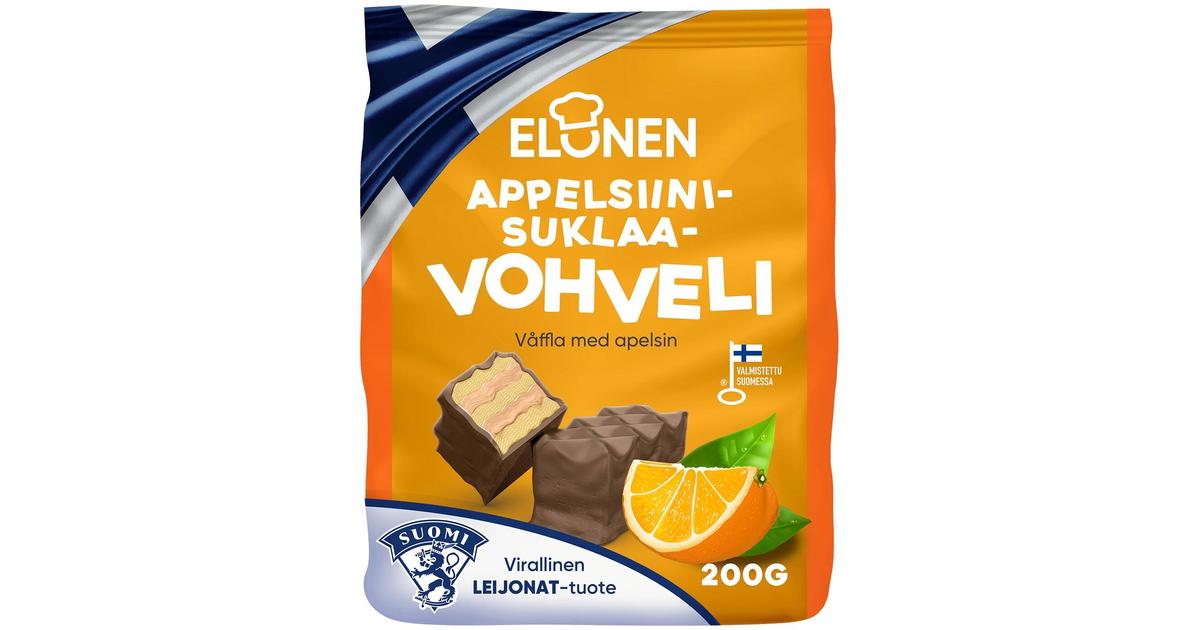 Elonen appelsiini-suklaavohveli 200g maitosuklaavohveli appelsiinin ...
