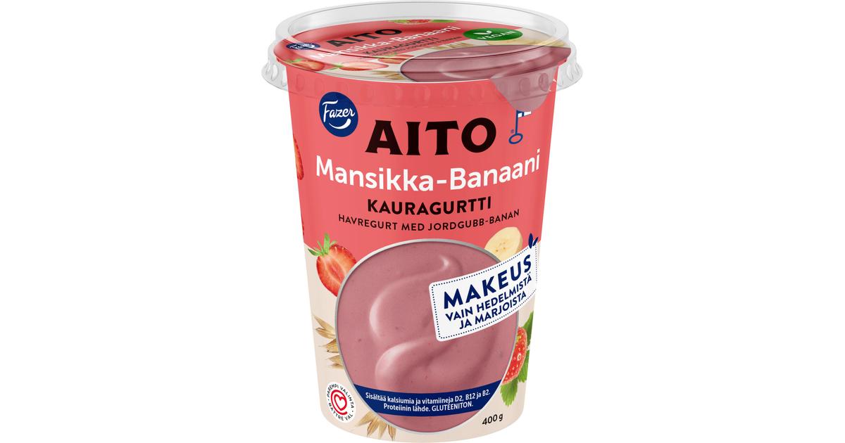 Fazer Aito Kauragurtti Mansikka-Banaani 400g, gluteeniton fermentoitu kauravälipala | S-kaupat ...