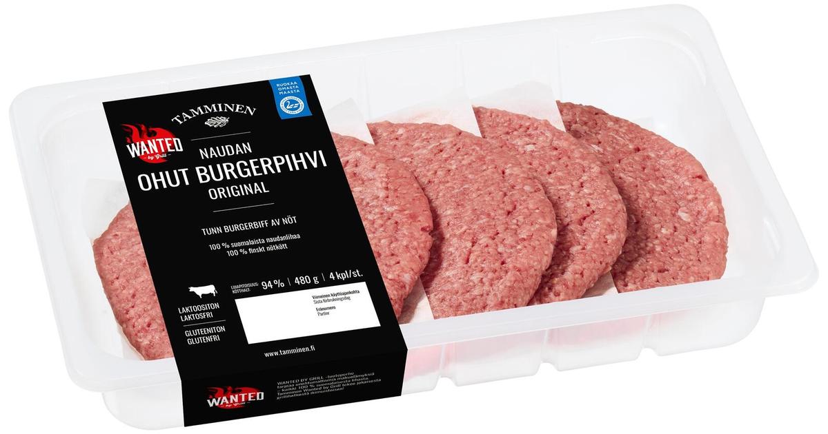 Tamminen naudan ohut burgerpihvi 4kpl 480g | S-kaupat ruoan verkkokauppa