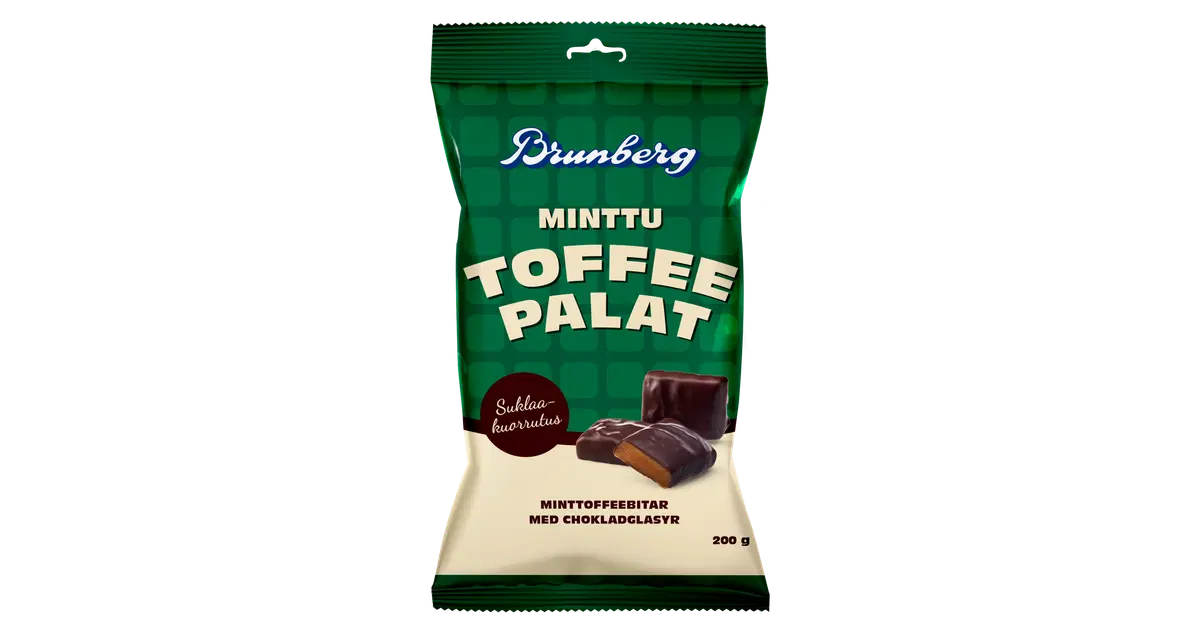 Brunberg Tummalla suklaalla kuorrutettu Minttutoffeepala 200g | S ...