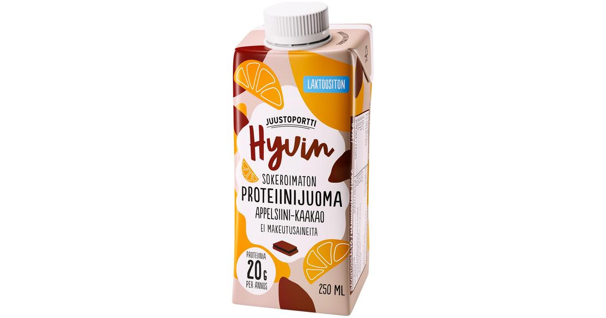 Juustoportti Hyvin proteiinijuoma 250 ml appelsiini-kaakao laktoositon | S-kaupat ruoan verkkokauppa