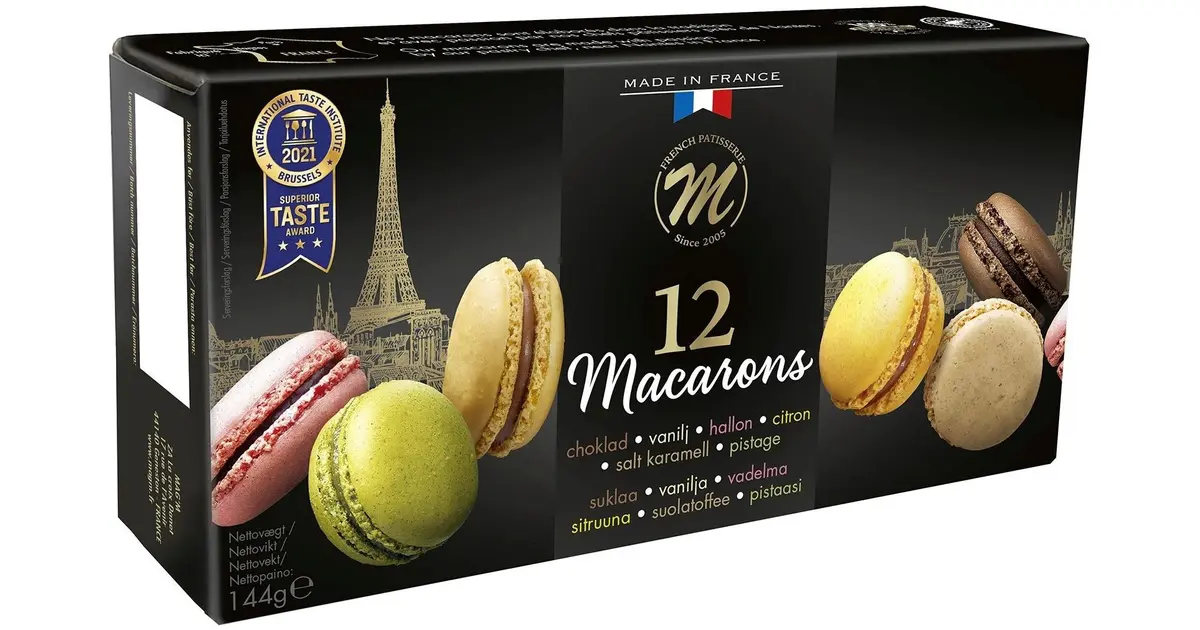 Delice Macarons-leivos 12kpl/144g (Suklaa, Vanilja, Vadelma, Sitruuna, Suolainen kinuski ...