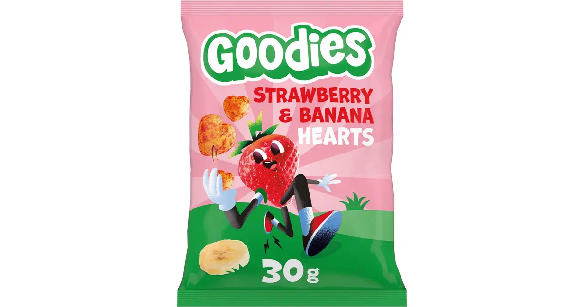 Goodies Strawberry & Banana Hearts lasten maissinaksut 30g | S-kaupat ...