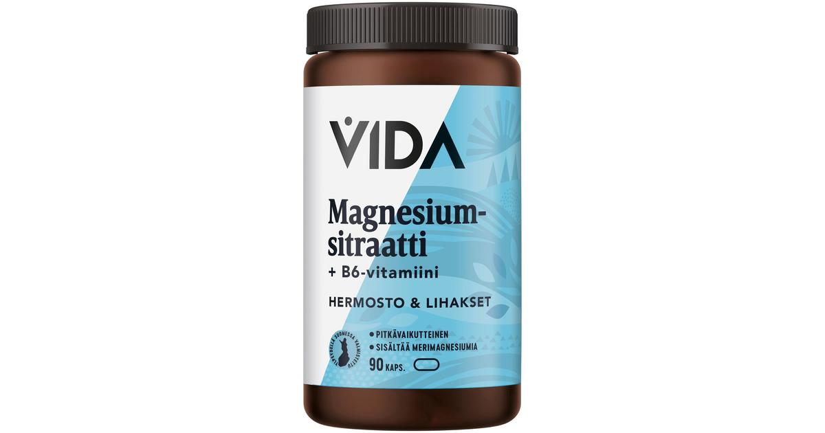 Vida ravintolisävalmiste Magnesiumsitraatti + B6-vitamiini 90 kapselia ...