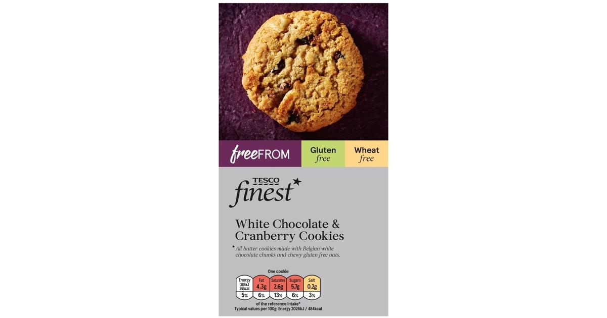 Tesco Finest Free From 150g White Chocolate & Cranberry Cookies ...