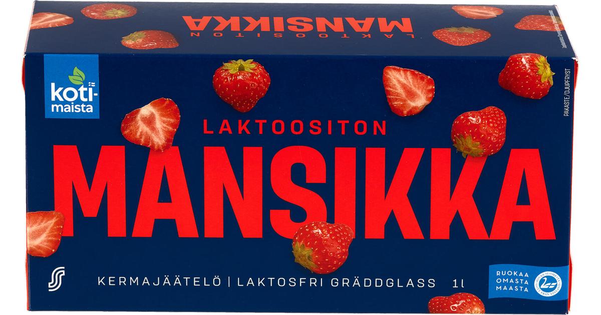 Kotimaista laktoositon kermajäätelö kotipakkaus mansikka 1L/520g | S-kaupat ruoan verkkokauppa