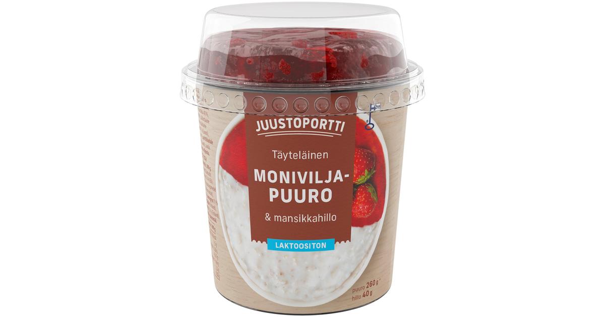 Juustoportti Täyteläinen Moniviljapuuro ja mansikkahillo 300g laktoositon | S-kaupat ruoan ...
