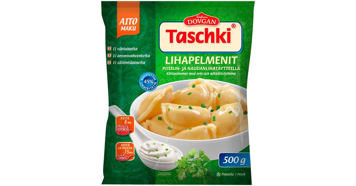 Taschki Lihapelmenit naudan -ja possunlihatäytteellä 500g | S-kaupat ...