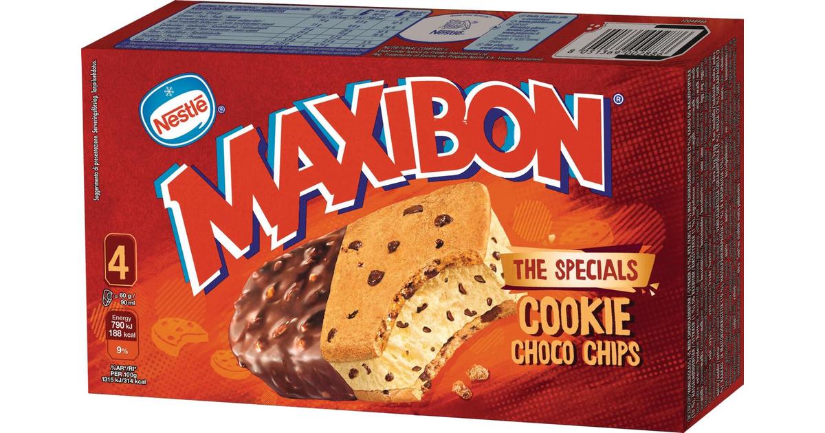 Maxibon Cookie Choco Chips välipalajäätelö monipakkaus 4x60g/90ml | S ...