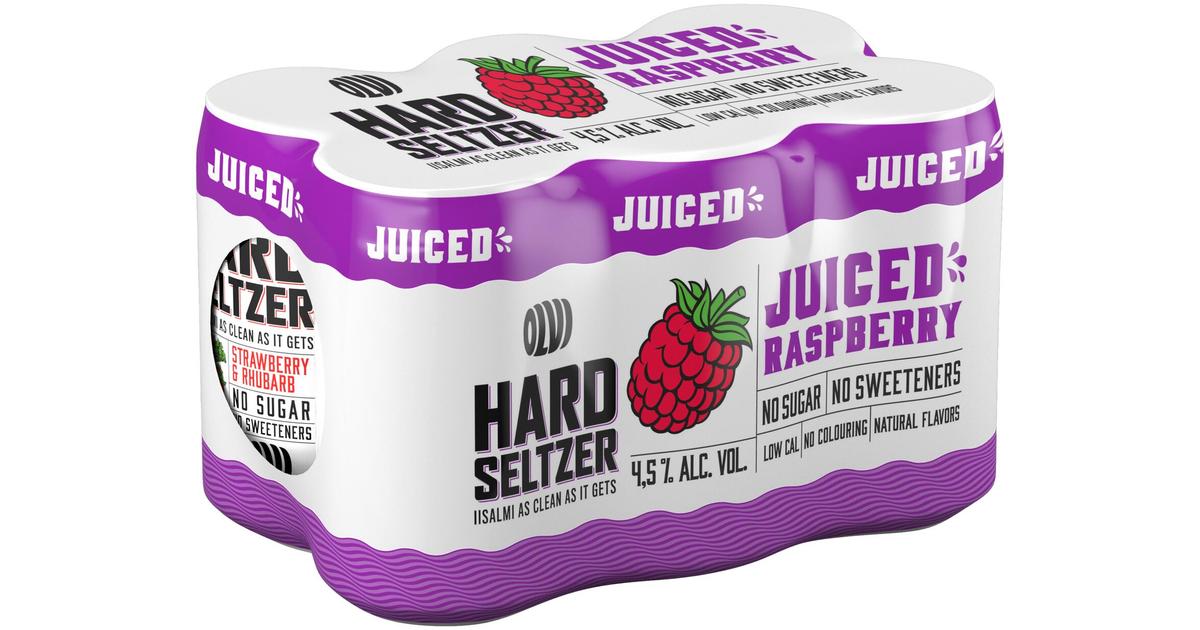 6xOLVI Hard Seltzer Juiced Raspberry 4,5 % 0,33 l tlk | S-kaupat ruoan verkkokauppa