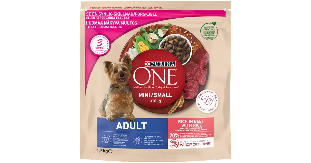 Purina One koeratoit väiksetele täiskasvanutele koertele 1,5kg | Prisma ...