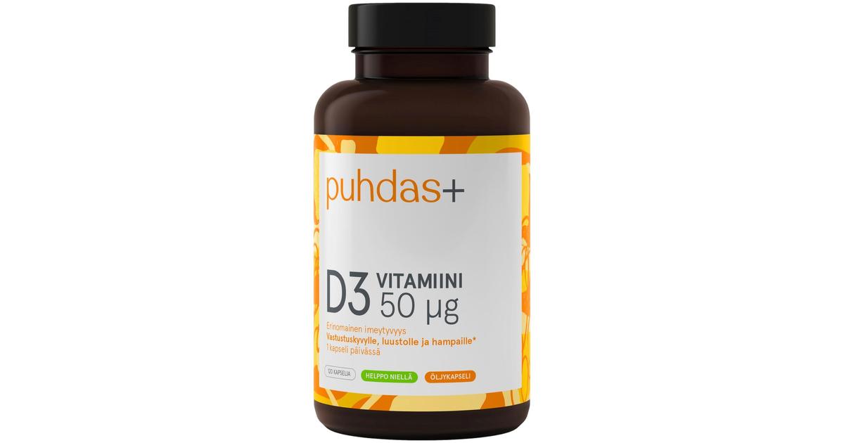 Puhdas+ D3-Vitamiini 50µg 120 kaps | S-kaupat ruoan verkkokauppa