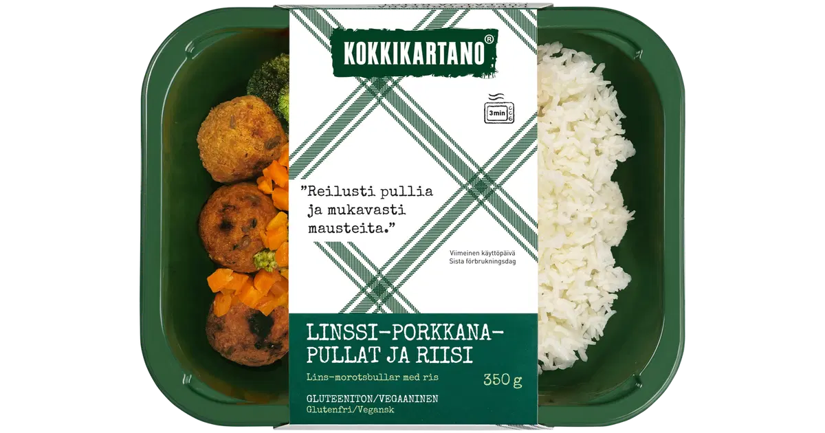 Kokkikartano Linssi-porkkanapullat ja riisi 350g | S-kaupat ruoan ...
