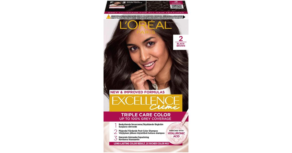 L'Oréal Paris Excellence Creme 2 Black Brown Mustanruskea kestoväri ...
