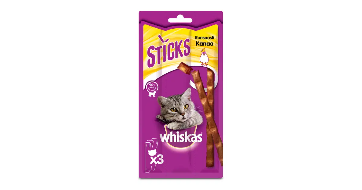 Whiskas Sticks Kana 3x6g | S-kaupat ruoan verkkokauppa