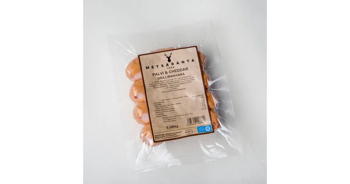 Metsäranta Palvi & Cheddar 320g grillimakkara, palvia ja Valio Cheddar ...