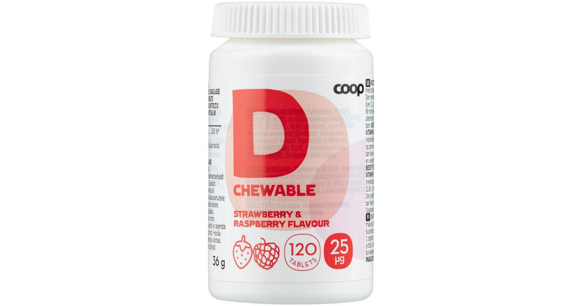 Coop D-vitamiini 25μg Mansikka-Vadelma 120 purutablettia | S-kaupat ...