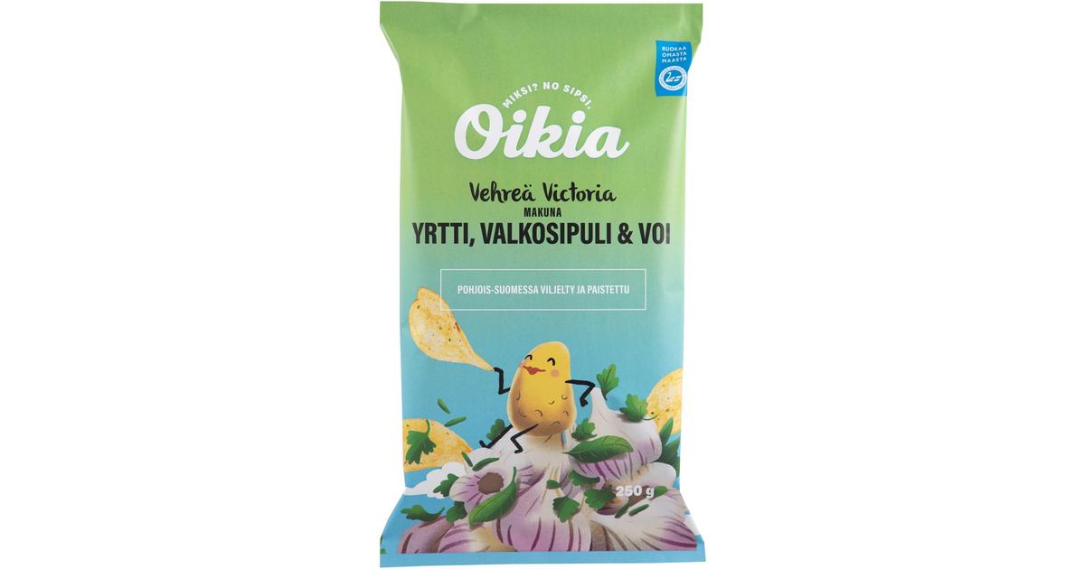 Oikia Vehreä Victoria yrttien, valkosipulin ja voin makuinen perunalastu 250g | S-kaupat ruoan ...