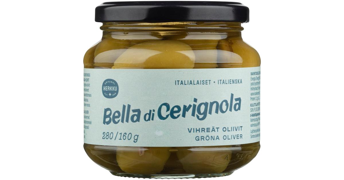 Herkku bella di cerignola itaalia rohelised oliivid 280 g/160 g ...