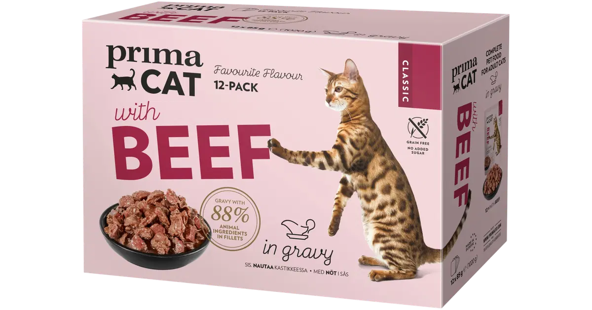 PrimaCat Classic Nautaa kastikkeessa 12 x 85 g | S-kaupat ruoan ...