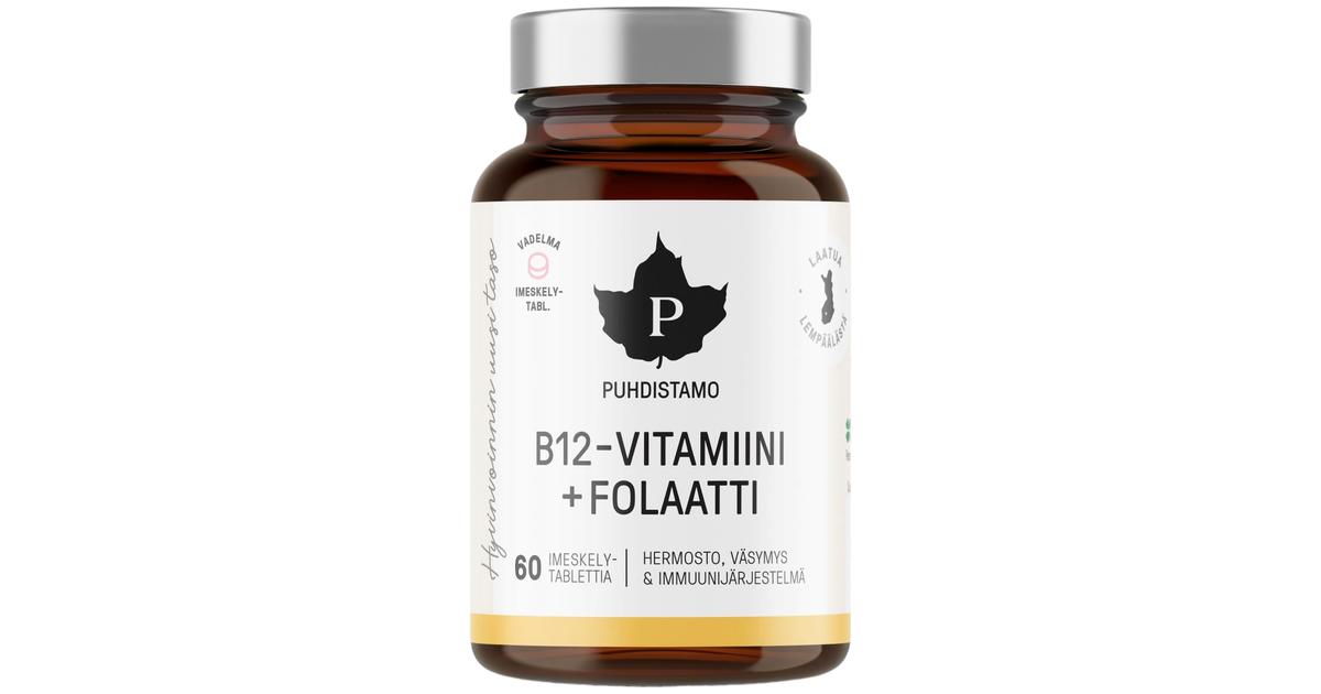 Puhdistamo B12-vitamiini + Folaatti Vadelma 60 tablettia | S-kaupat ...
