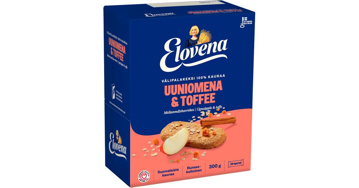 Elovena 10x30g uuniomena-toffee välipalakeksi 100% kauraa | S-kaupat ...