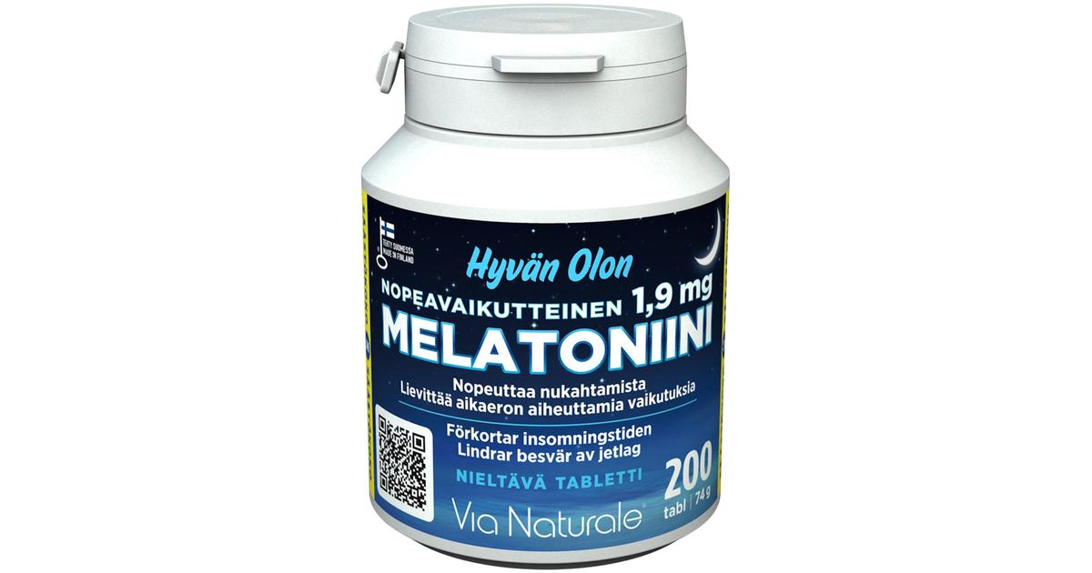 Hyvän Olon Nopeavaikutteinen Melatoniini 1,9 mg 200 tabl Via Naturale ...