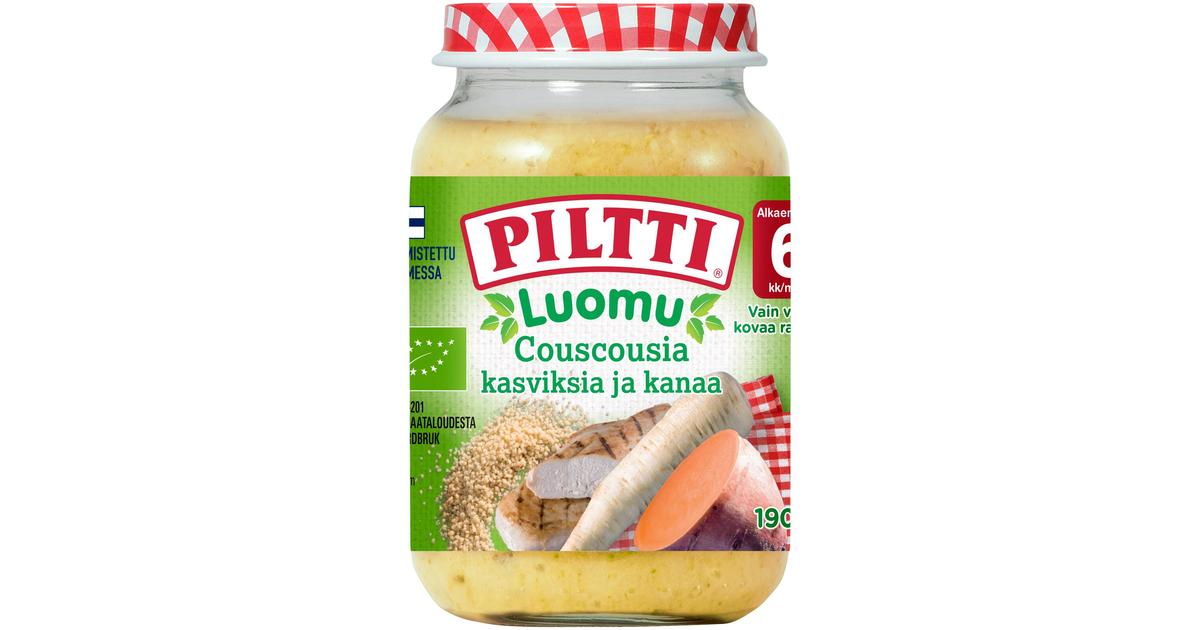Piltti Luomu 190g Couscousia, kasviksia ja kanaa lastenateria 6kk | S ...
