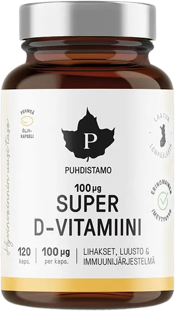 Puhdistamo Super D-vitamiini 100 µg 120 kapselia | Sokos verkkokauppa