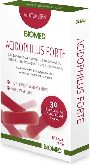 Biomed Acidophilus Forte -maitohappobakteeri 15 kaps. | Sokos verkkokauppa
