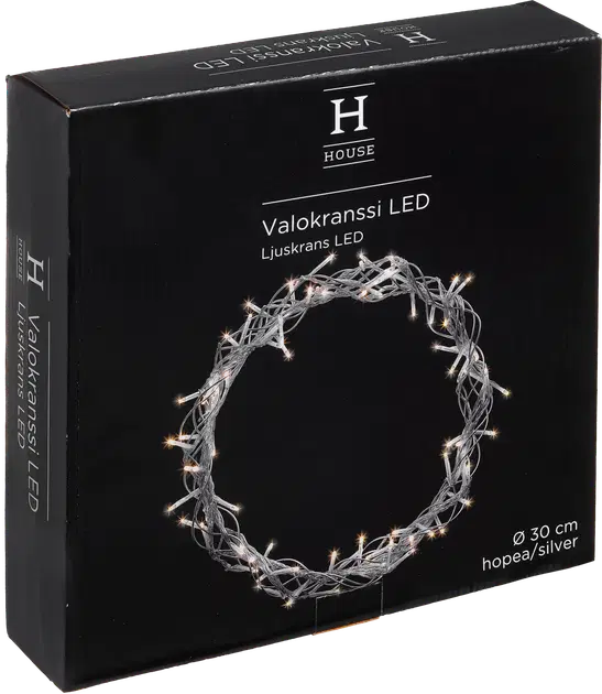 House valokranssi 30 cm 80 led hopea | Sokos verkkokauppa