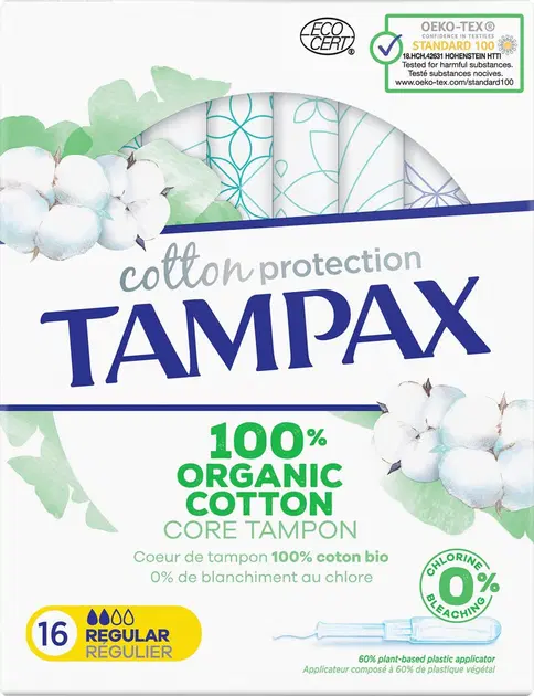 Tampax Organic Cotton Regular tamponi 16kpl | Sokos verkkokauppa